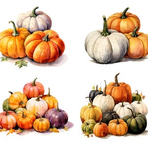 Watercolor Pumpkin Clipart, Watercolor Fall Clipart, Watercolor Pumpkin ...