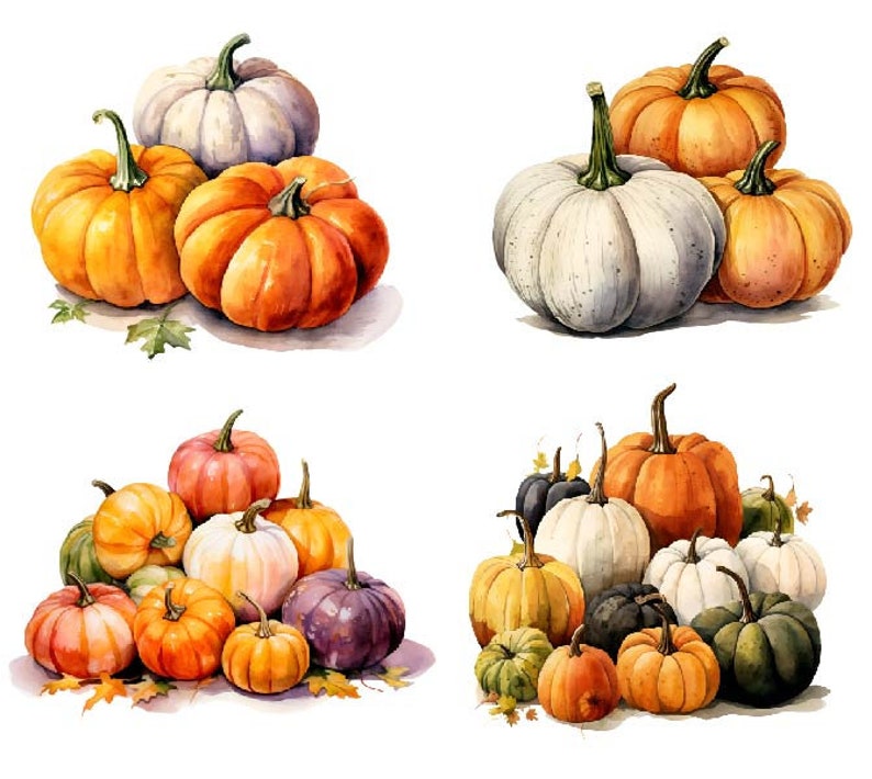 Watercolor Pumpkin Clipart, Watercolor Fall Clipart, Watercolor Pumpkin ...
