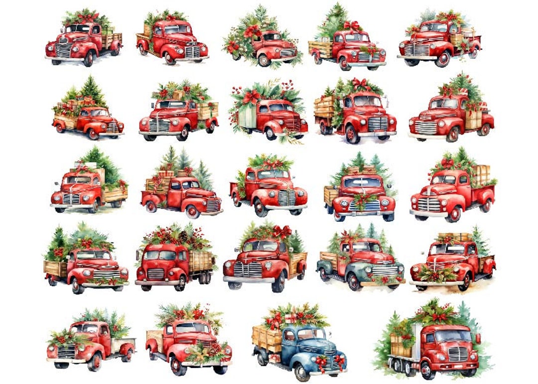 Watercolor Christmas Truck Png, Red Truck Clipart, Vintage Truck Png ...