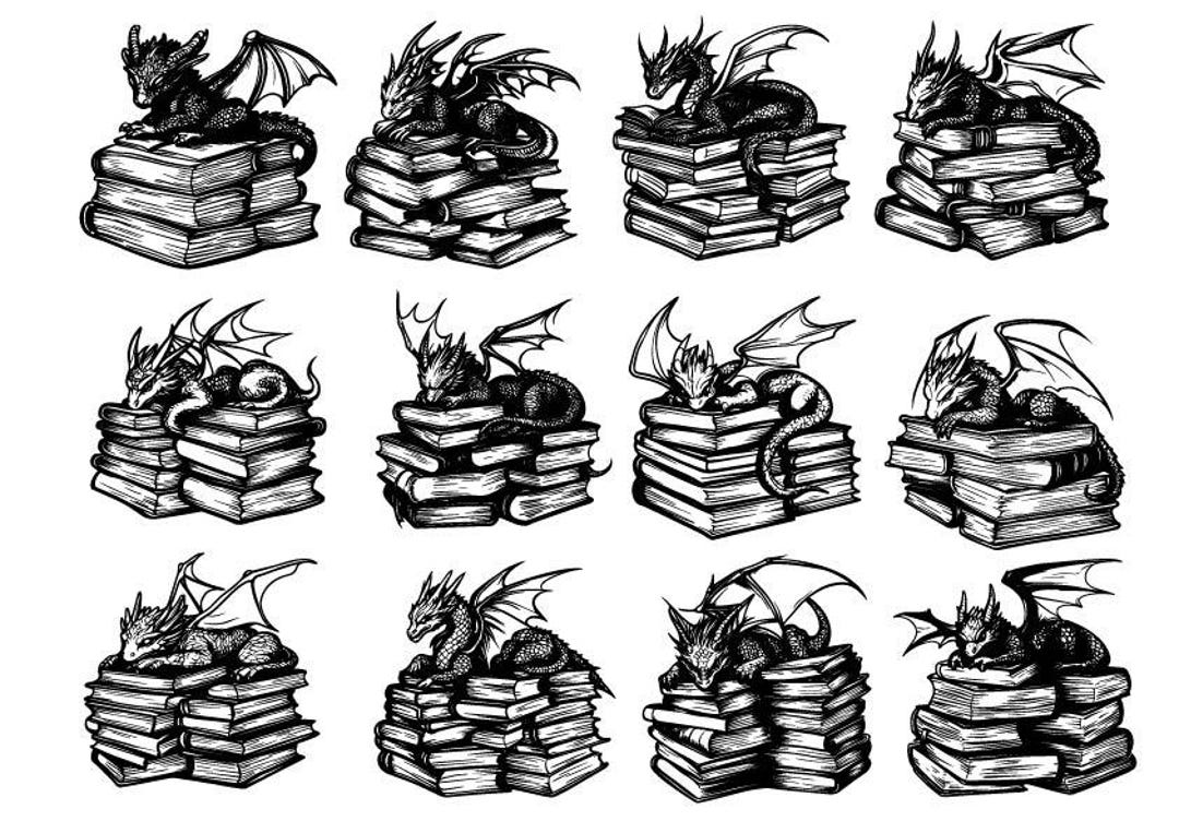 Fantasy Book Svg, Dragon Svg, Dragon Clipart, Books Clipart, Dragon Cut ...