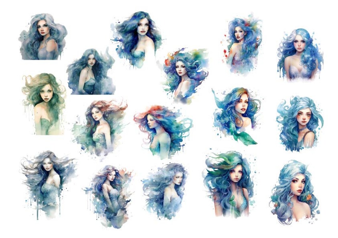 WATERCOLOR MERMAIDS , Mermaids Bundle Png, Watercolor Mermaid Clipart ...