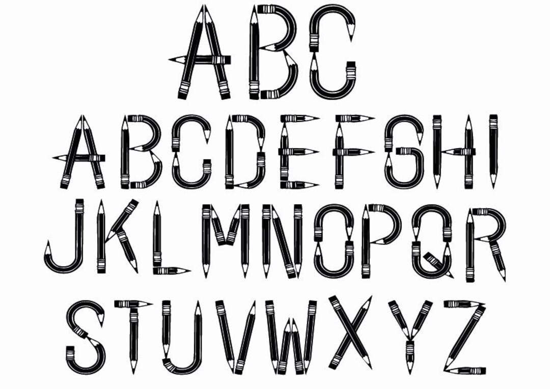 PENCIL FONT SVG , School Alphabet Svg , School Letters , Pencil Clipart ...