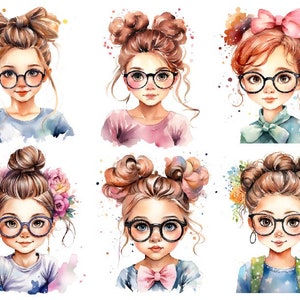 Watercolor Girl With Bun Clipart, Watercolor Little Girl Png, Girl With ...