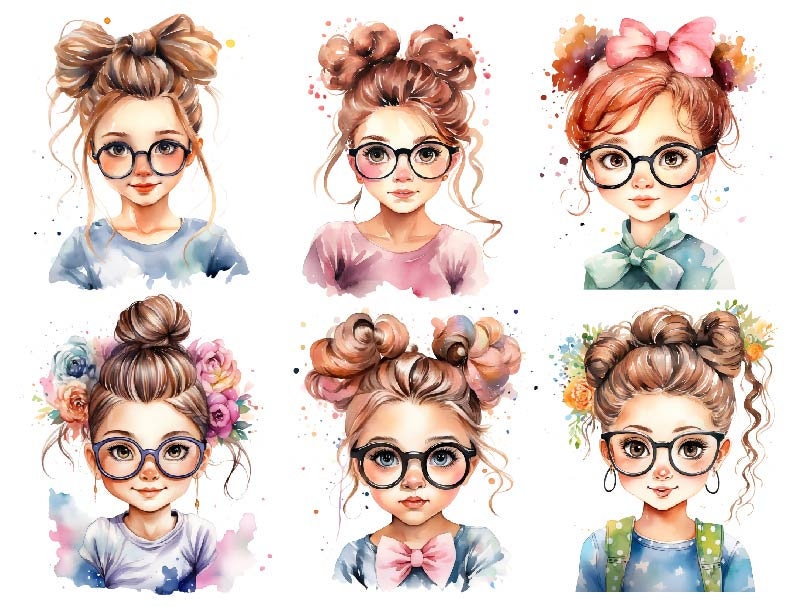 Watercolor Girl With Bun Clipart, Watercolor Little Girl Png, Girl With ...