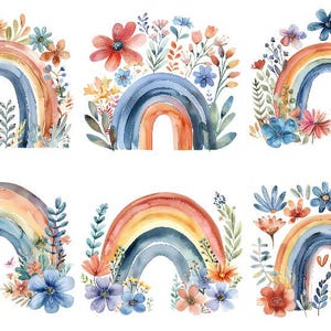 Watercolor Rainbow Clipart, Watercolor Boho Floral Rainbow, Boho ...