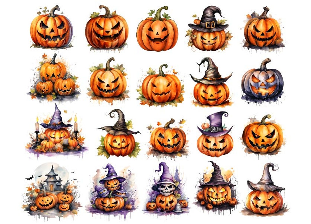 Halloween Pumpkin Clipart, Watercolor Pumpkin Png, Watercolor Jack-o ...