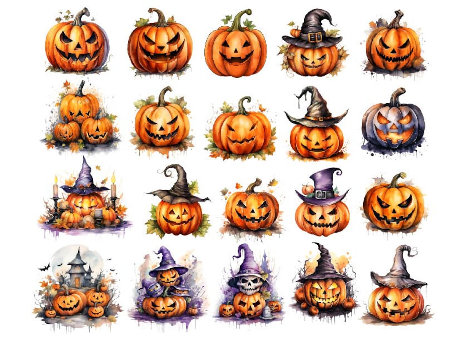 Halloween Pumpkin Clipart, Watercolor Pumpkin Png, Watercolor Jack-o ...