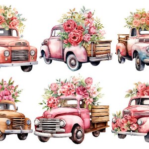 Watercolor Vintage Truck Png, Vintage Pickup Truck Png, Floral Truck ...