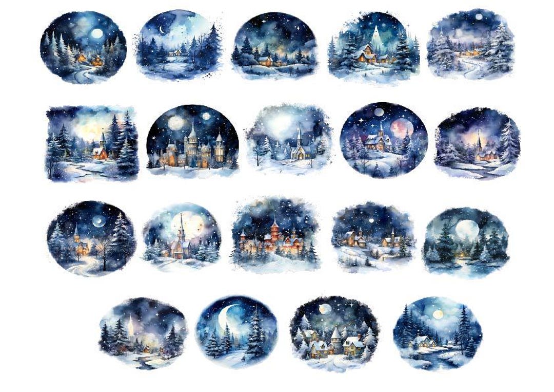 Watercolor Christmas Night, Winter Clipart Png, Christmas Clipart ...