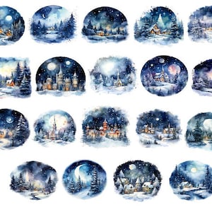 Watercolor Christmas Night, Winter Clipart Png, Christmas Clipart ...