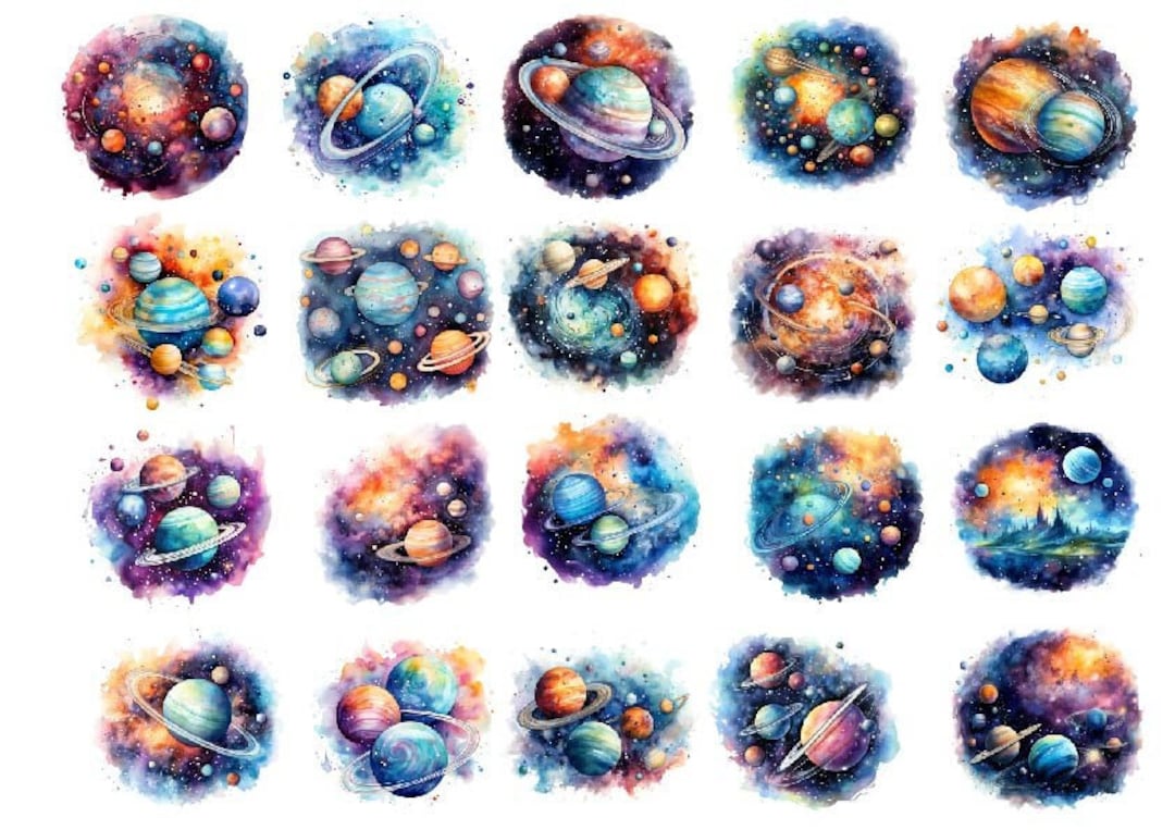 Watercolor Planets Clipart, Colorful Planets Png, Fantasy Galaxy ...