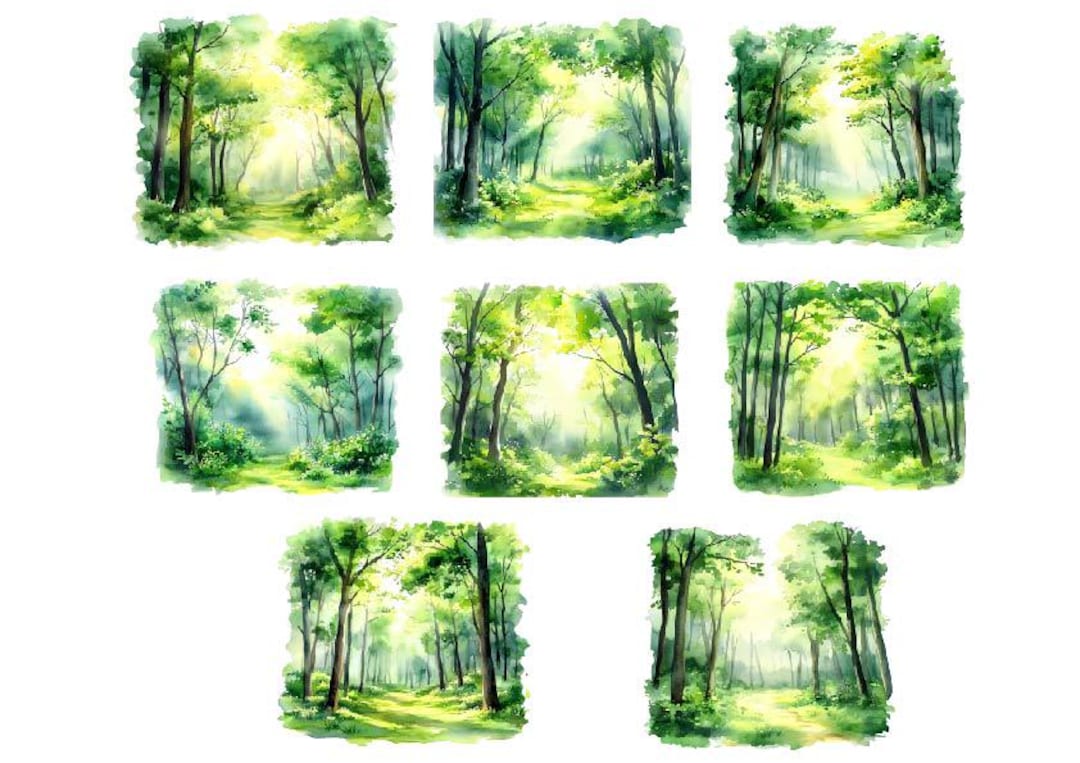 Watercolor Forest Clipart, Bright Forest Clipart, Forest Scenery Png ...