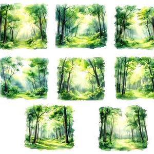 Watercolor Forest Clipart, Bright Forest Clipart, Forest Scenery Png ...