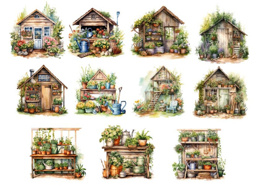 Watercolor Gardening Png, Vintage Gardening Tools Png, Watercolor ...