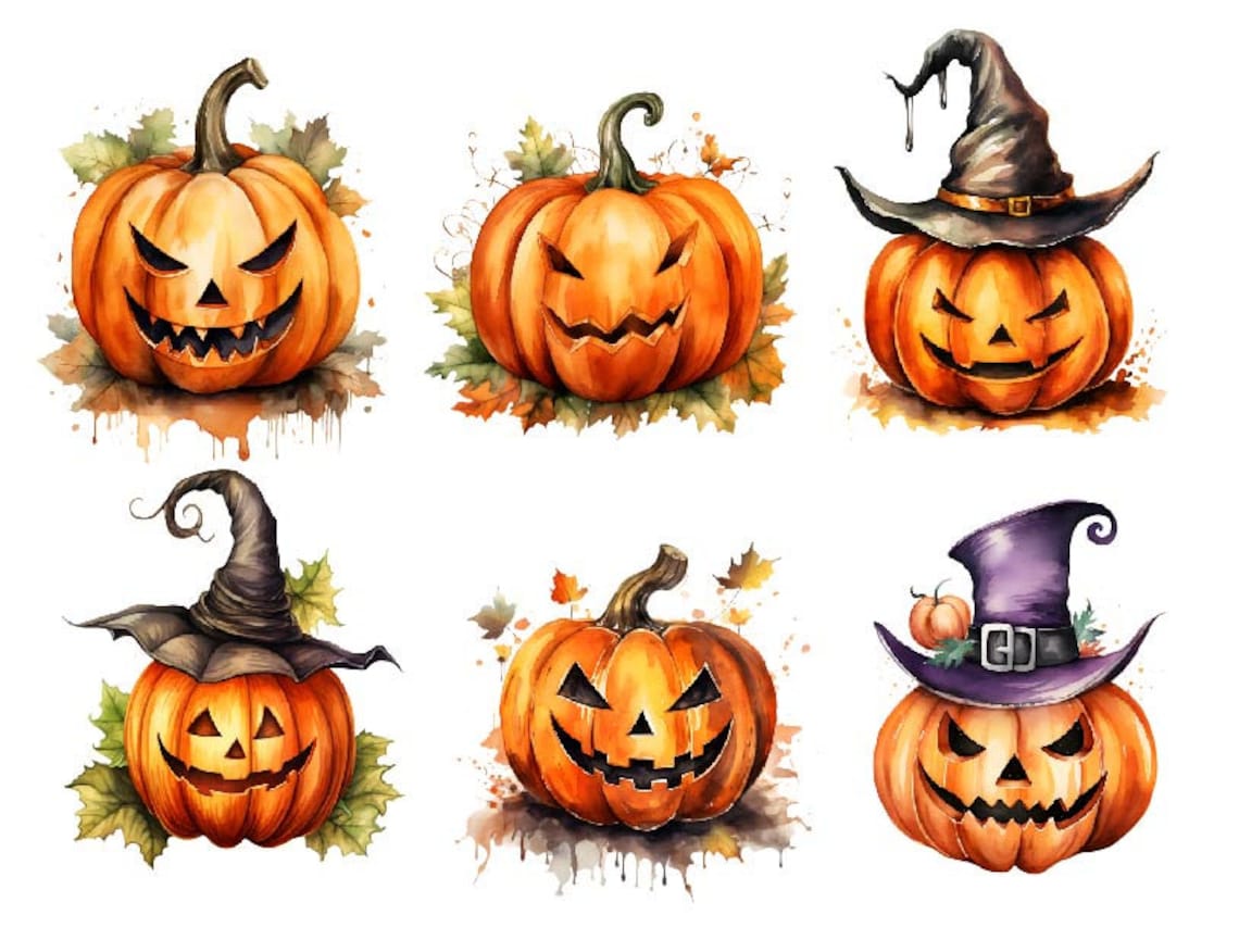 Halloween Pumpkin Clipart, Watercolor Pumpkin Png, Watercolor Jack-o ...