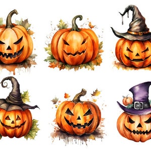 Halloween Pumpkin Clipart, Watercolor Pumpkin Png, Watercolor Jack-o ...