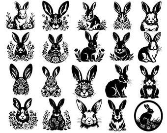 Easter Bunny Svg, Bunny Bundle Svg, Floral Bunny Svg, Rabbit Bundle Svg ...