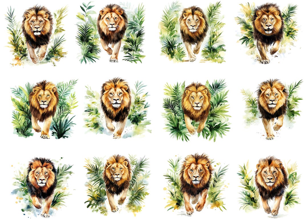 Watercolor Lion, Lion in the Jungle Clipart, Watercolor Tropical, Lion ...