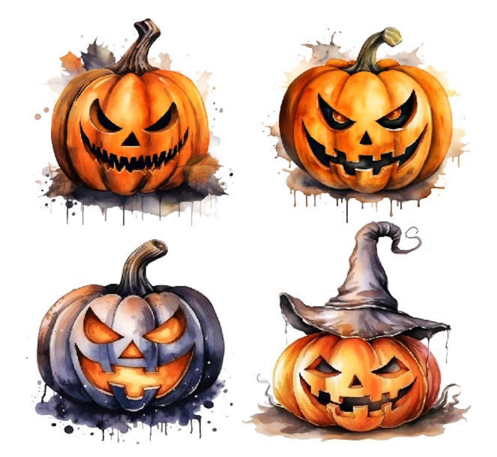 Halloween Pumpkin Clipart, Watercolor Pumpkin Png, Watercolor Jack-o ...