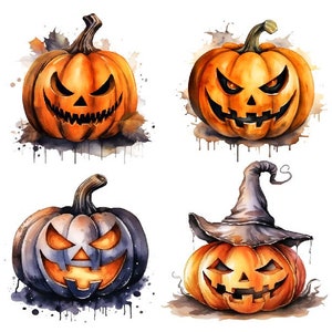 Halloween Pumpkin Clipart, Watercolor Pumpkin Png, Watercolor Jack-o ...