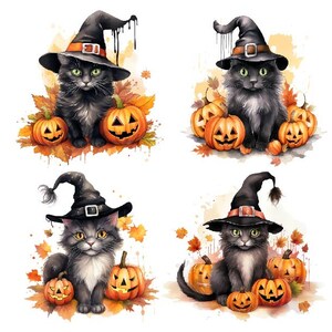 Halloween Cat Clipart, Watercolor Halloween Cat, Watercolor Kitten ...