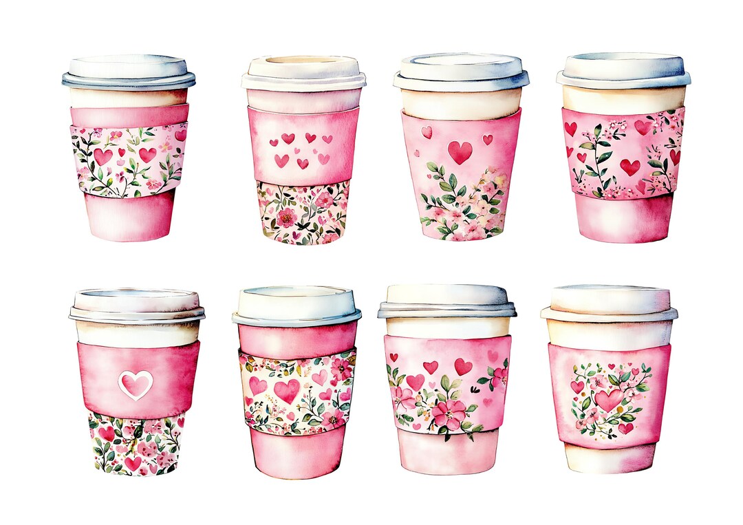 Watercolor Valentines Clipart, Watercolor Coffee Clipart, Cute Coffee ...