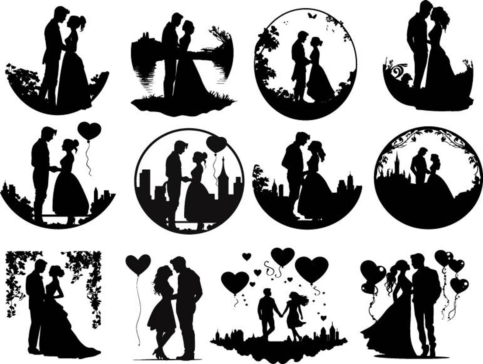 Couple Silhouette Svg, Lovers Silhouette Svg, Couples Clipart, Wedding ...