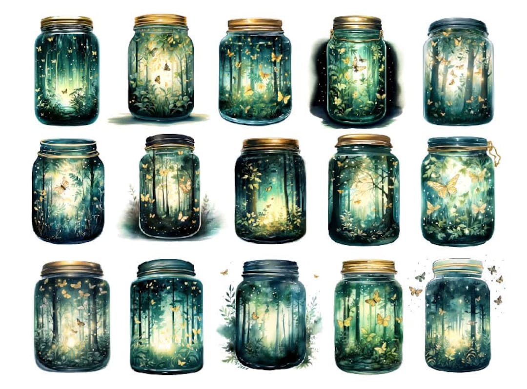 Fantasy Firefly Jars Watercolor Clipart, Watercolor Magical Jar, Cute ...