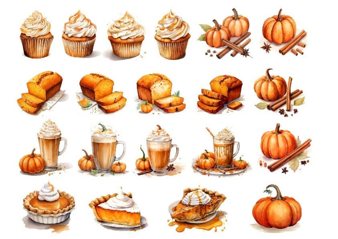 Pumpkin Spice Watercolor Clipart, Autumn Watercolor Clipart, Fall ...