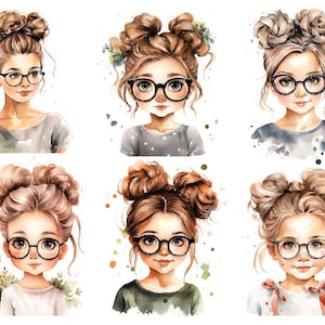 Watercolor Girl With Bun Clipart, Watercolor Little Girl Png, Girl With ...