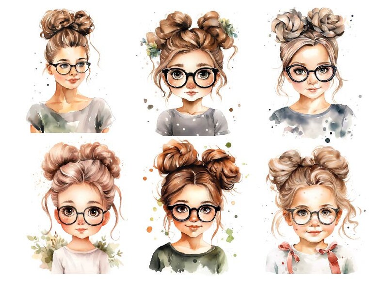 Watercolor Girl With Bun Clipart, Watercolor Little Girl Png, Girl With ...