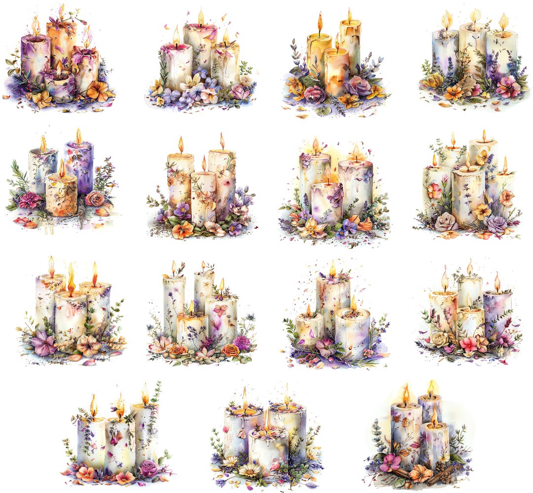 Watercolor Floral Candle Clipart, Floral Candle Png, Candle Lovers ...