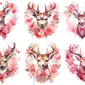 Watercolor Pink Floral Deer Clipart, Watercolor Cute Deer Png, Cute ...