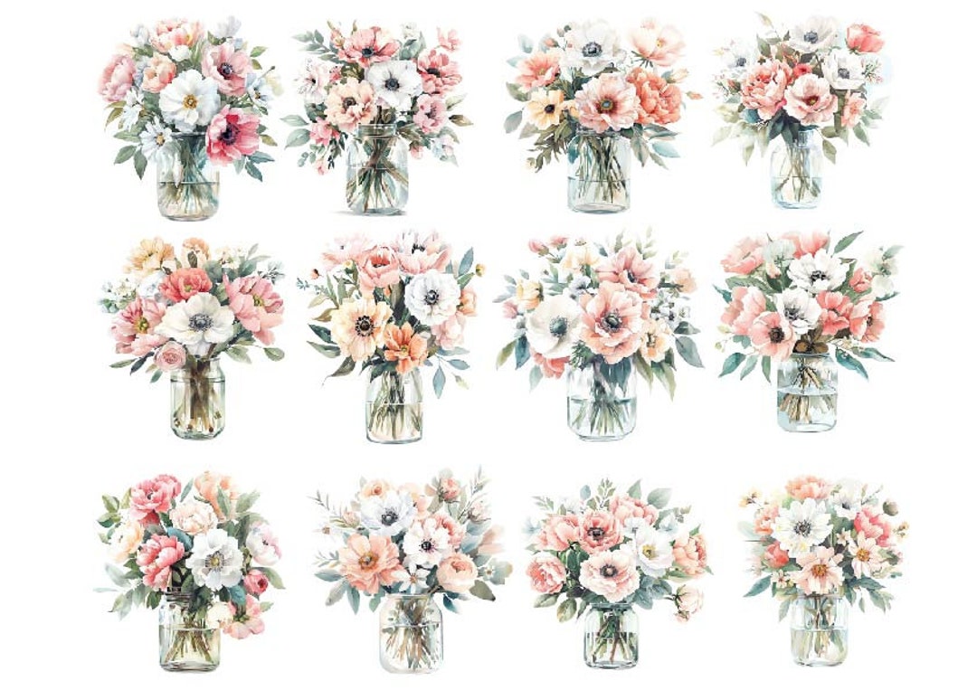 Watercolor Flower Bouquet Png, Watercolor Pastel Flowers Clipart ...