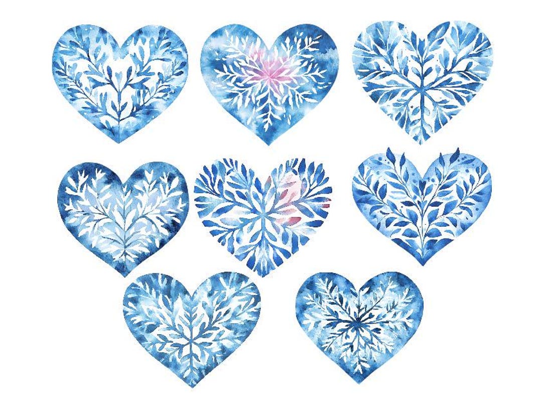 Snowflake Clipart Bundle, Watercolor Snowflake, Heart Snowflake Png ...