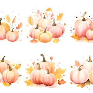 Watercolor Pumpkin Clipart, Vintage Pastel Fall Clipart, Retro ...