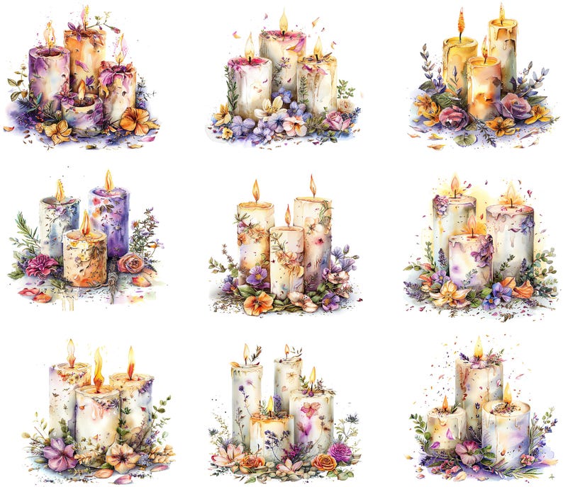 Watercolor Floral Candle Clipart, Floral Candle Png, Candle Lovers ...