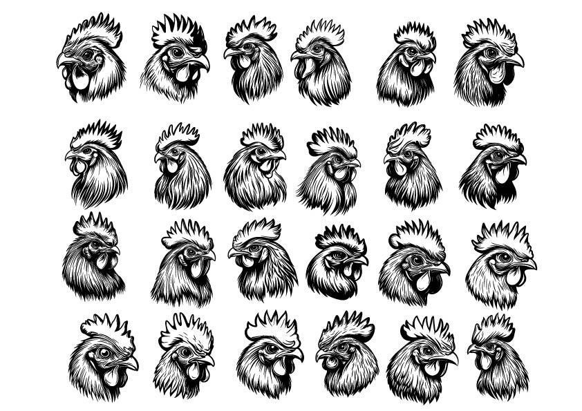 Chicken Bundle Svg, Chicken Head Svg, Chicken Clipart, Rooster Clipart ...