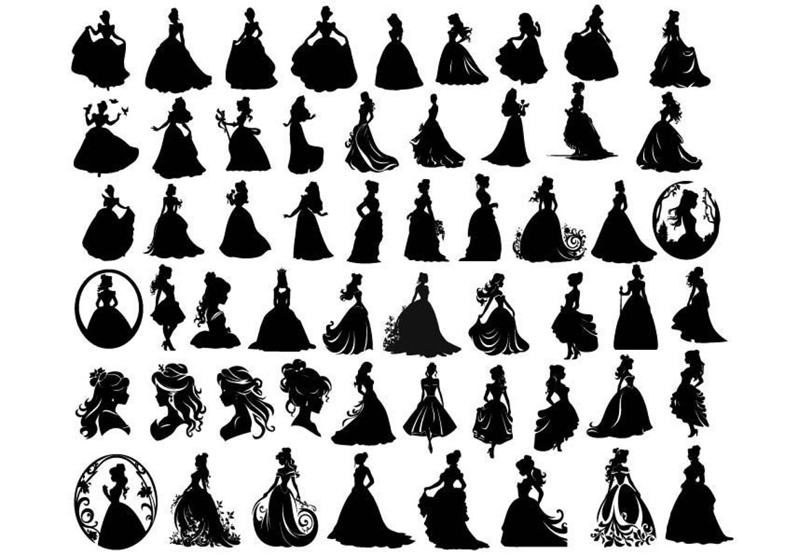 Paquete Svg de silueta de princesa, archivos de corte de princesa para Cricut, imágenes ...