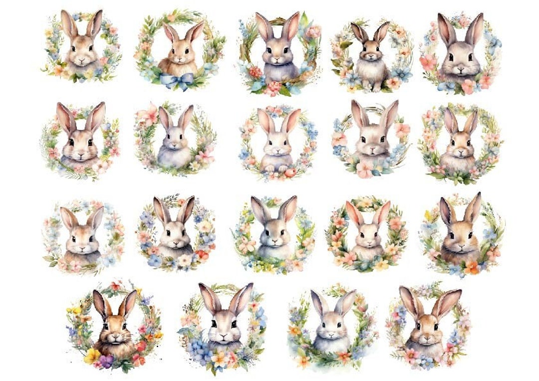 Watercolor Easter Bunny Wreath, Easter Bunny Wreath Clipart, Cute ...