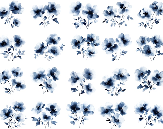 Teal Blue Flower PNG, Watercolor Blue Floral Clipart Bundle, Winter ...