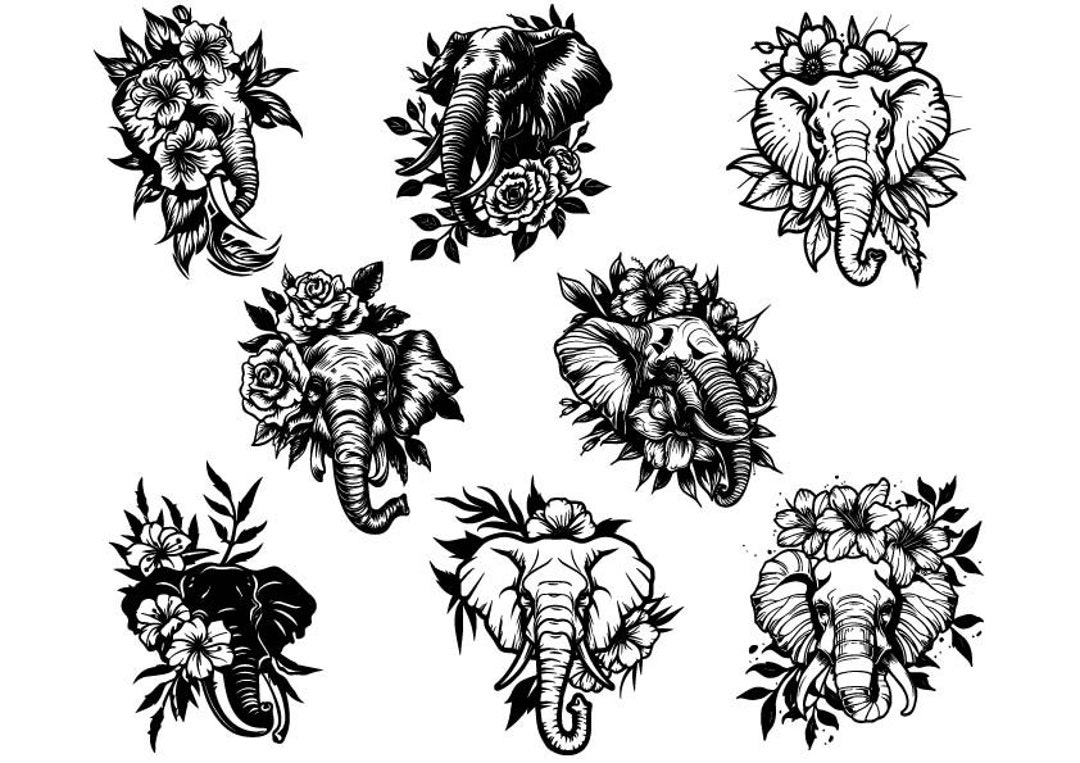 Floral Elephant Svg, Elephant Svg, Elephant Clipart, Elephant Cut Files ...