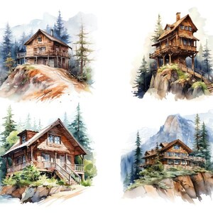 Watercolor Cabin in the Woods Png, Log Cabin Bundle Clipart, Cabin ...