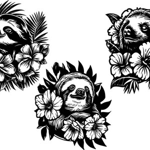 Sloth Svg, Sloth Clipart, Sloth Cut Files for Cricut, Floral Sloth Svg ...