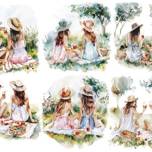 Watercolor Summer Png, Watercolor Girls in Garden Clipart, Flowers ...