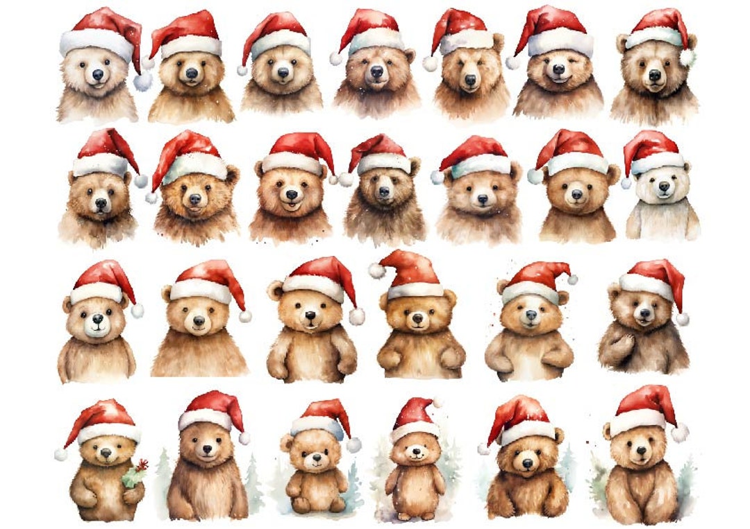 Watercolour Christmas Bear Clipart, Xmas Teddy Bears Png, Watercolor ...