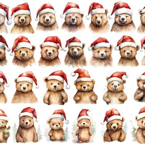 Watercolour Christmas Bear Clipart, Xmas Teddy Bears Png, Watercolor ...
