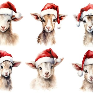 Christmas Goat PNG Clipart Bundle, Watercolor Christmas Goat Png ...