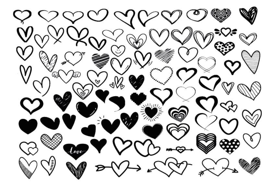 HEARTS BUNDLE SVG , Heart Clipart , Hearts Doodle Svg , Hearts Cricut ...