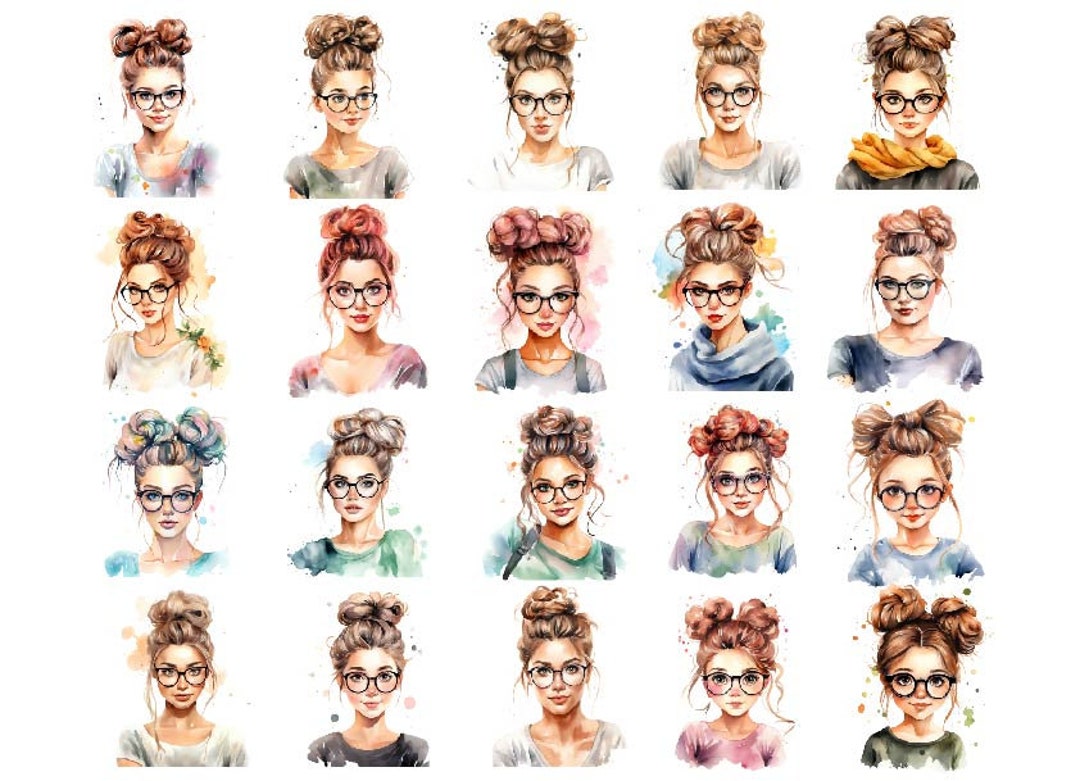 Watercolor Girl With Bun Clipart, Watercolor Girl Png, Girl With Bun ...